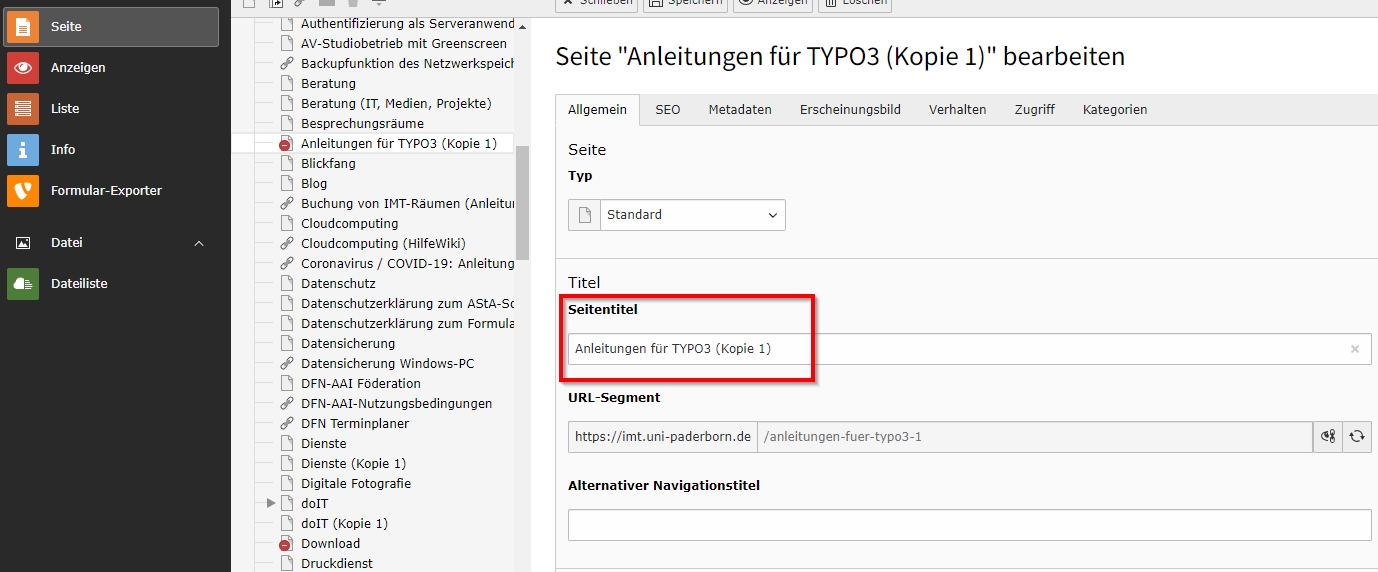 TYPO3 - Seite oder Seiten kopieren und einfügen – ZIM HilfeWiki